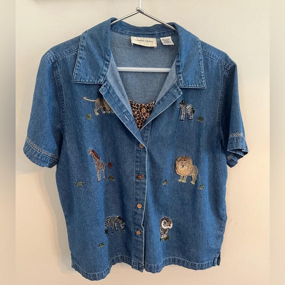 Lemon Grass | Tops | Lemon Grass Womans Tiger Denim Shirt With Leopard ...